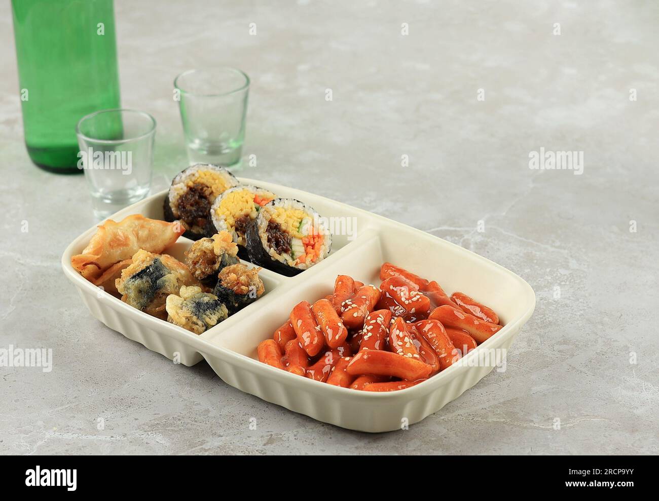 Kimbap and Tteokbokki Set Korean Anju Side Dish Menu with Soju Stock ...