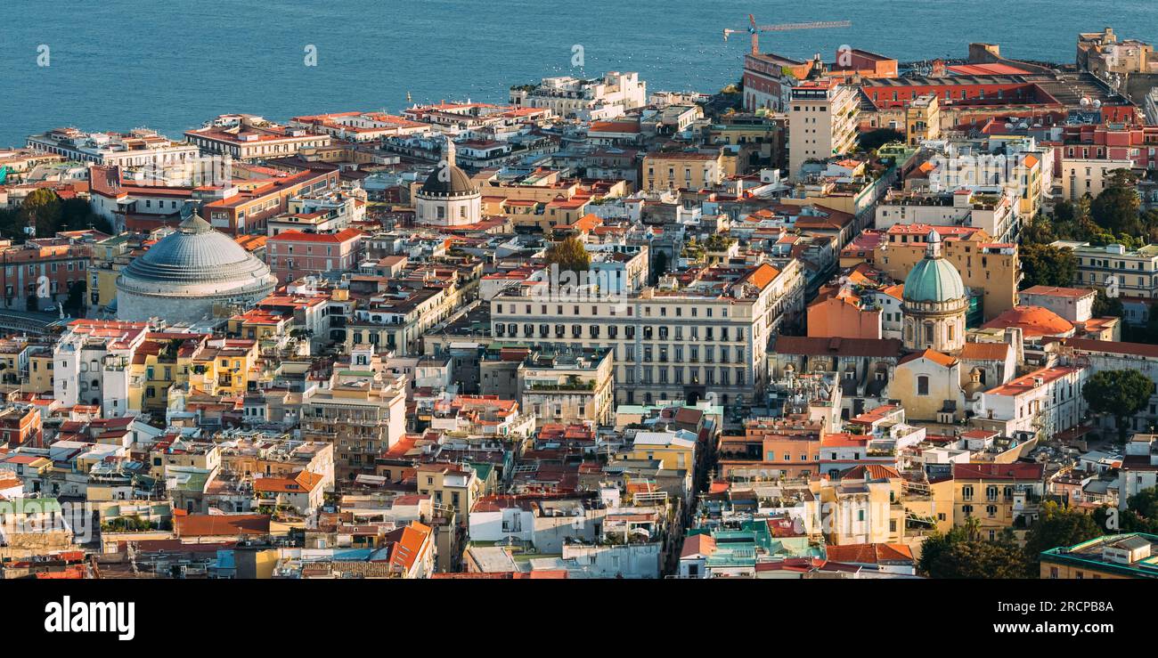 Naples, Italy. Top View Cityscape Skyline With Famous Landmarks And ...