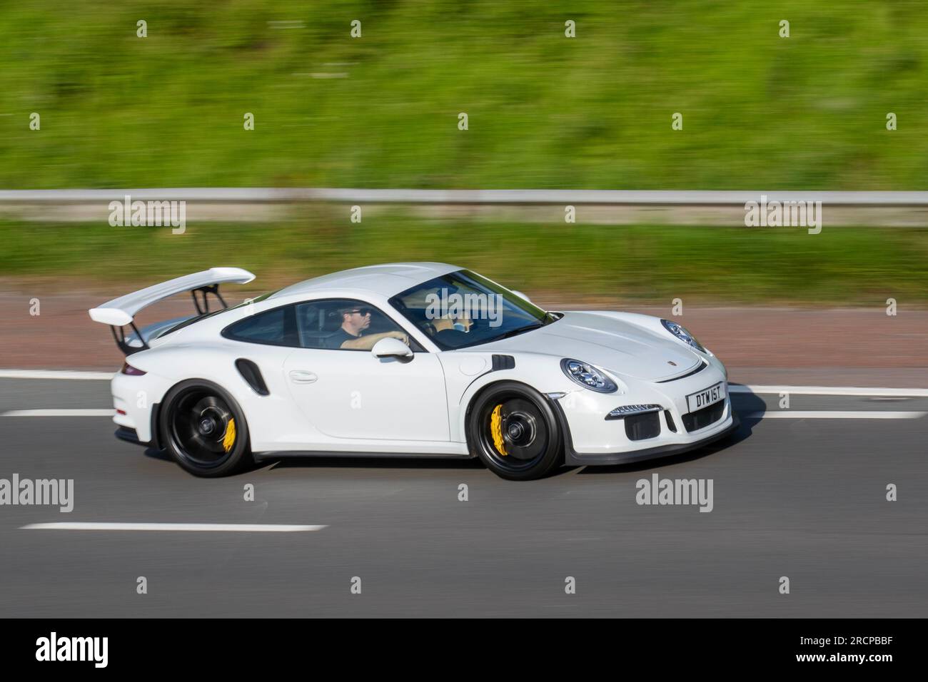 2016 White Porsche 911 Gt3 RS S-A; travelling at speed on the M6 ...