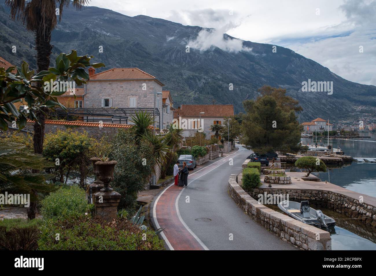 Montenegro - View of Dobrota, a coastal village near Kotor Stock Photo ...