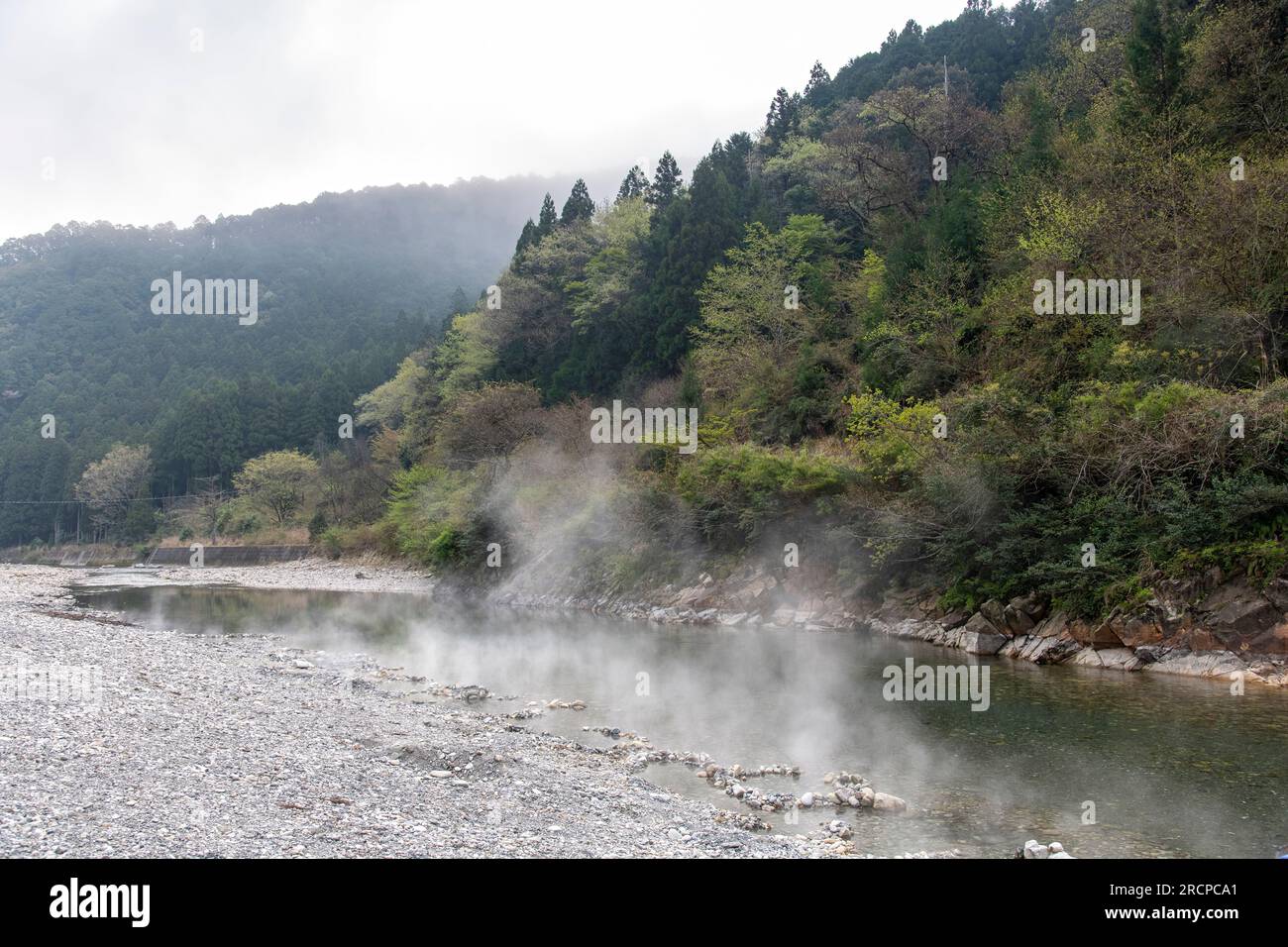 Low angle view over the Oto Rive,r Tanabe, Wakayama, Japan, known for ...