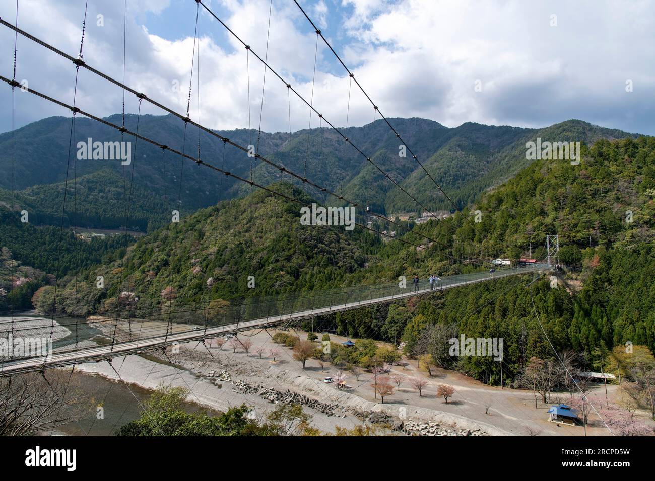 Totsukawa, Nara, Japan-3 April 2023; High angle side view of Tanize ...