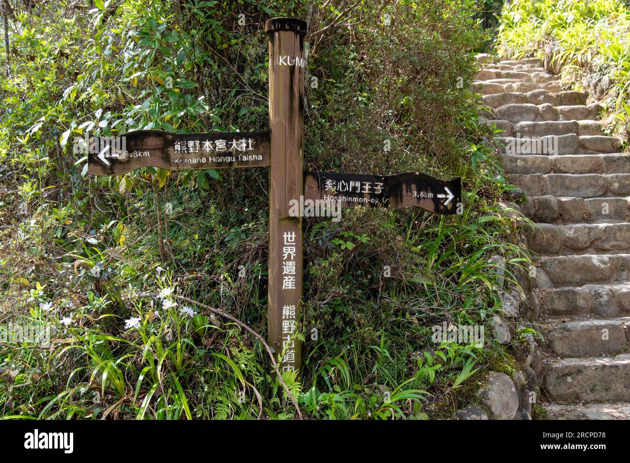 Tanabe, Wakayama, Japan-4 April 2023; Wooden direction sign along ...