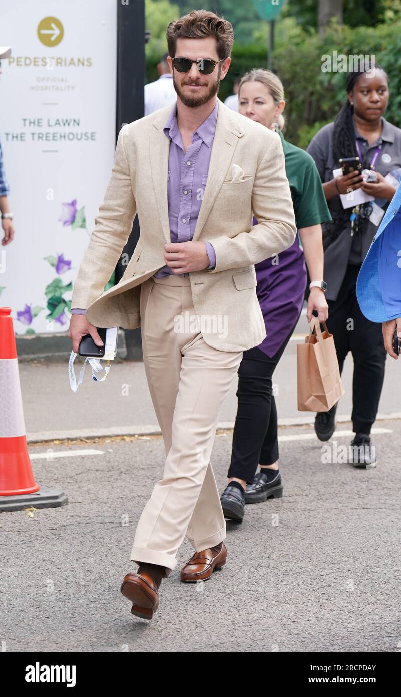 Andrew Garfield arrives on day fourteen of the 2023 Wimbledon ...