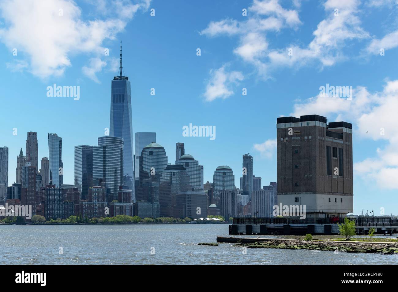 Panoramic view from waterfront in Jersey City, NJ, USA towards Lower ...