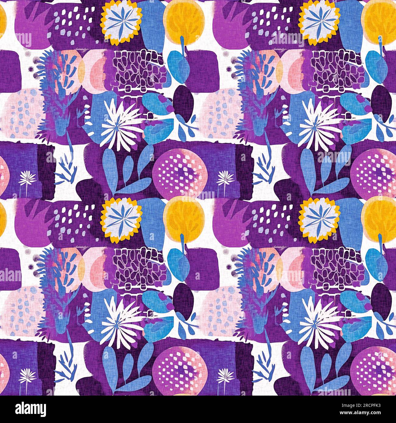 Modern purple summer collage paper cut out shapes pattern with fabric ...