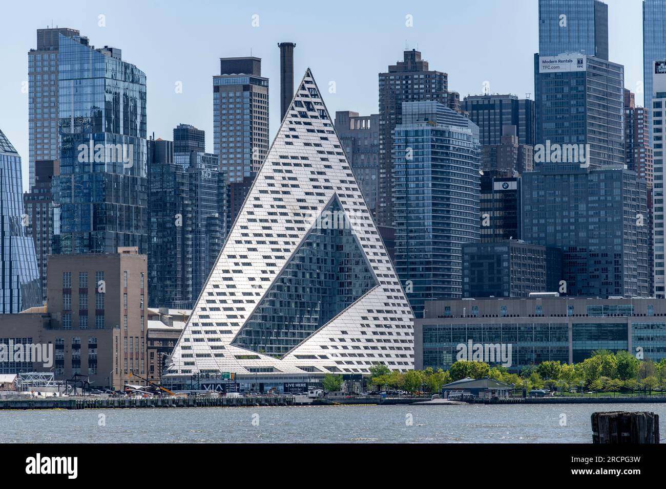New York City, NY, USA-May 2022; Close up view of pyramid shaped tower ...