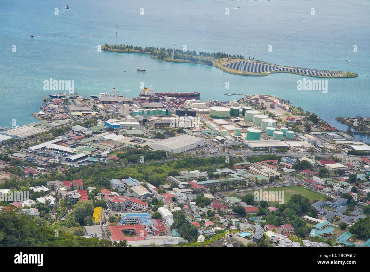 Troise frere nature trail, view of the international port, indian ocean ...