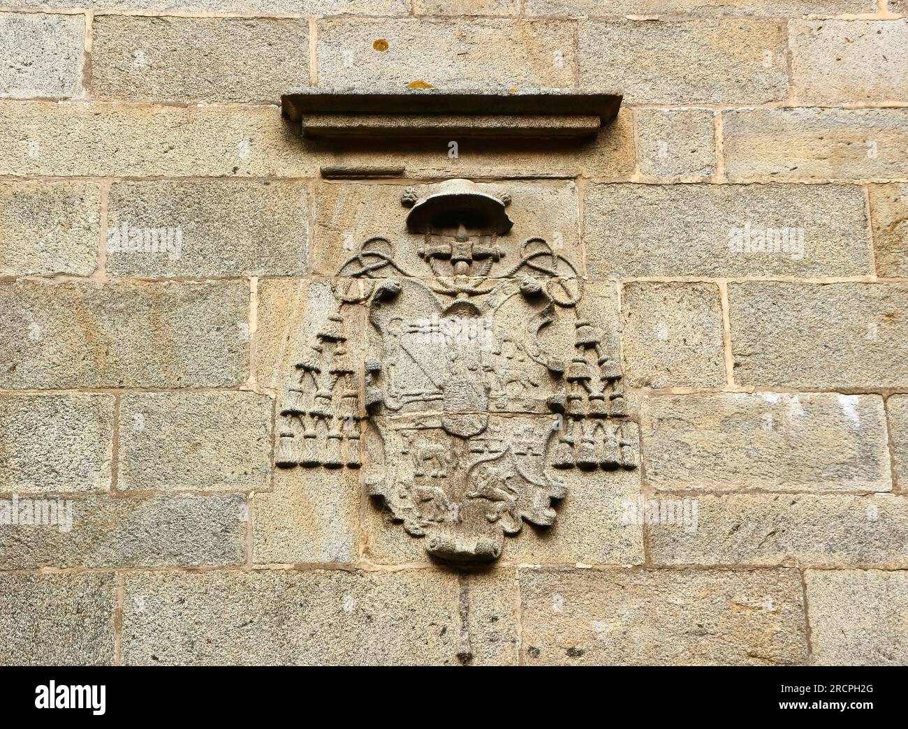 Stone relief coat of arms on the western facade of the cathedral Plaza ...