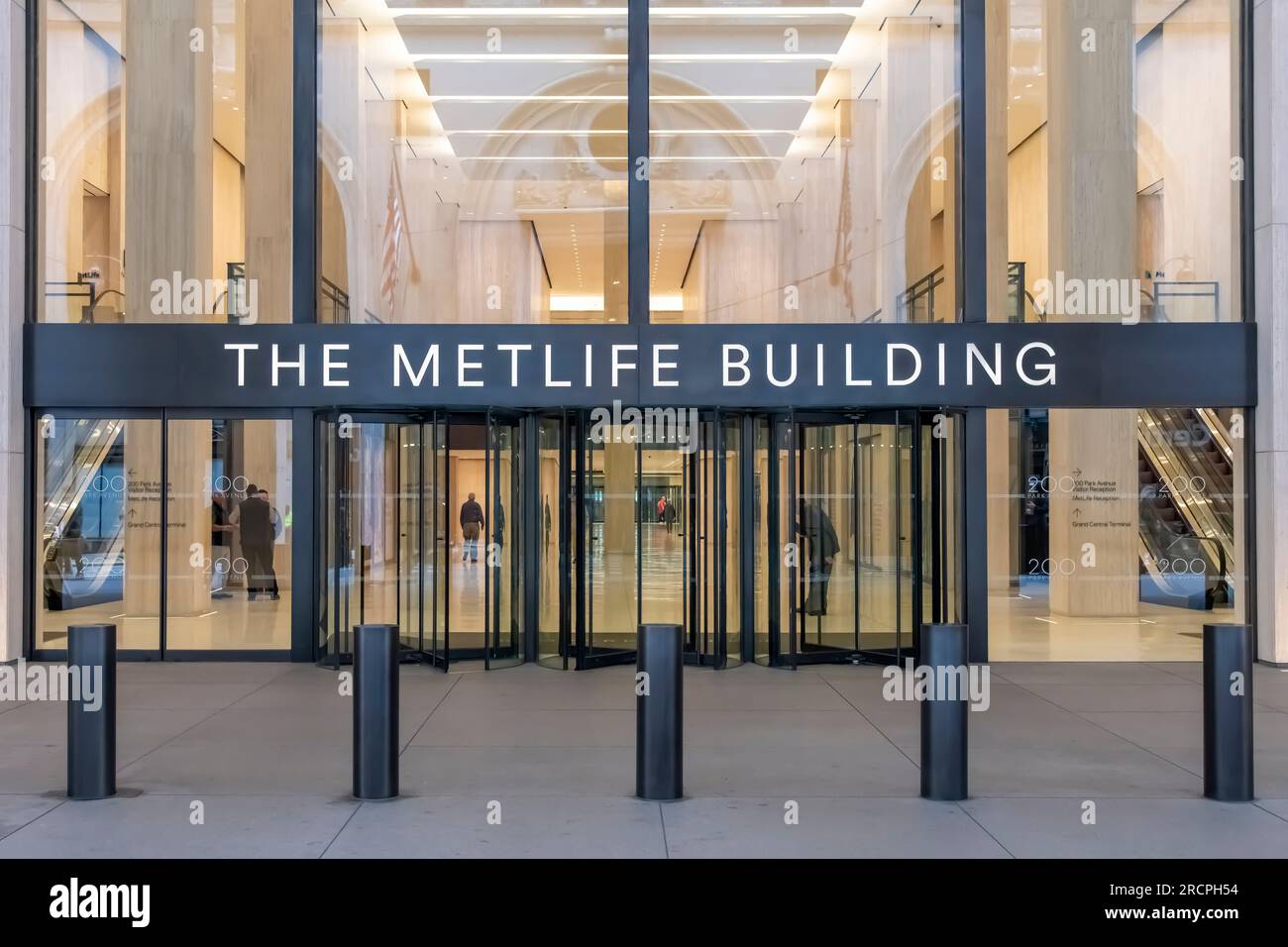New York, USA – June 2022: View of the glass and steel entrance with ...
