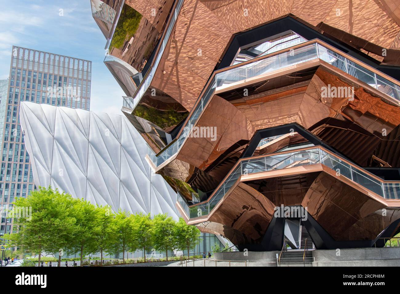 New York, USA – June 2022: Low angle view of section of the Vessel ...