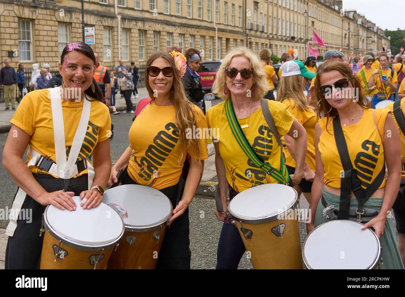 Music and dance group parade in ornate costumes at the annual carnival ...