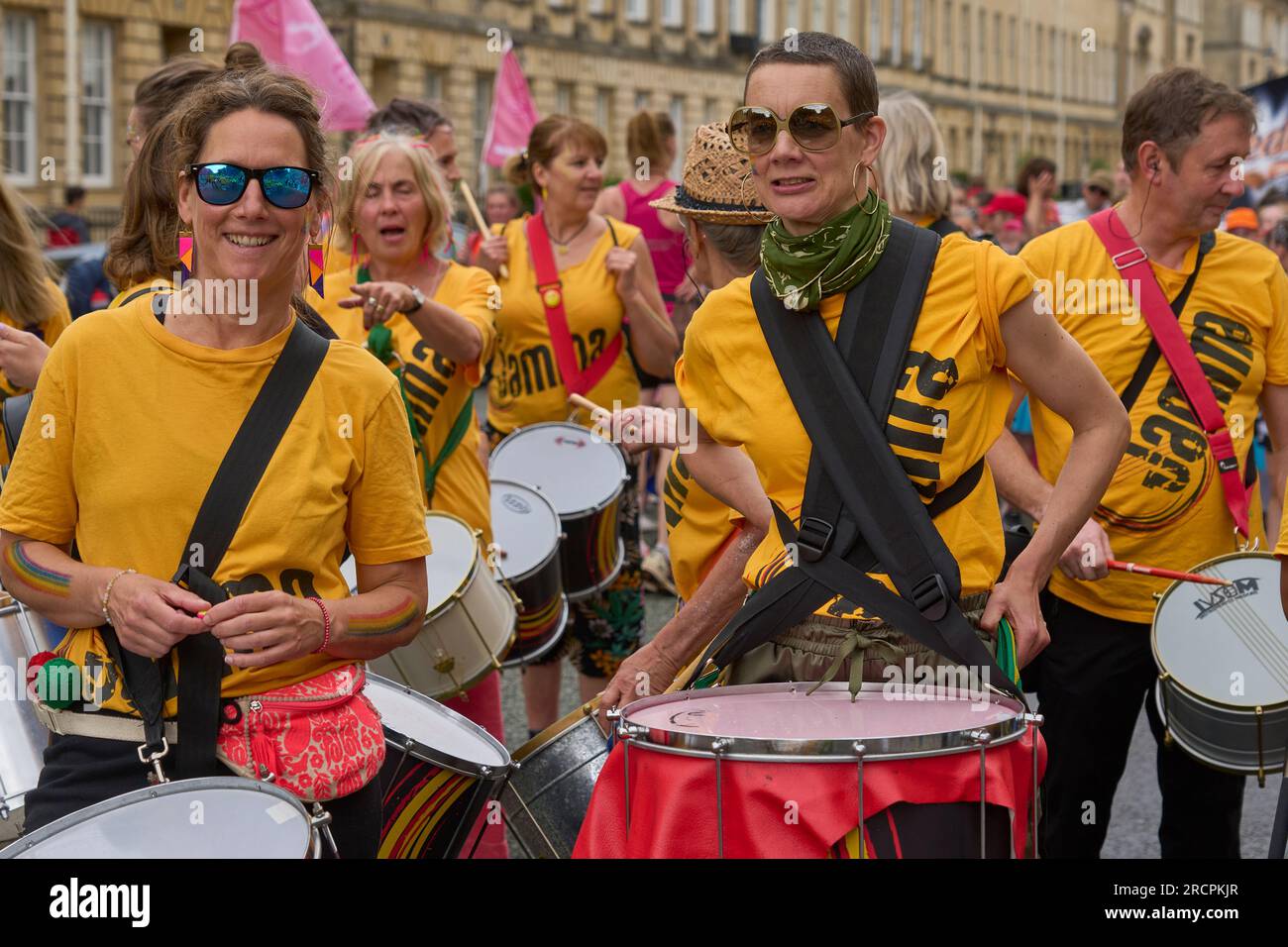 Music and dance group parade in ornate costumes at the annual carnival ...