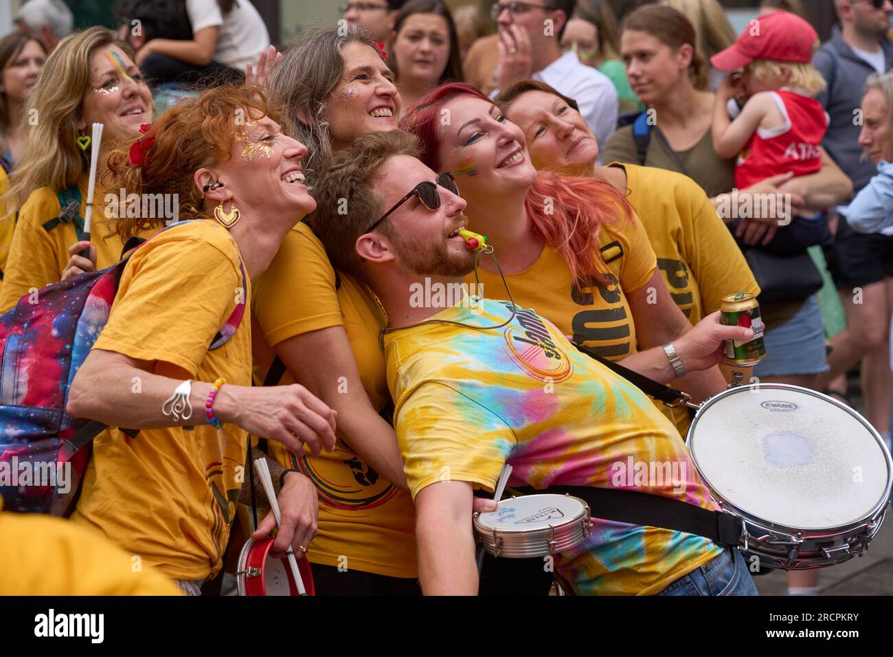 Music and dance group parade in ornate costumes at the annual carnival ...