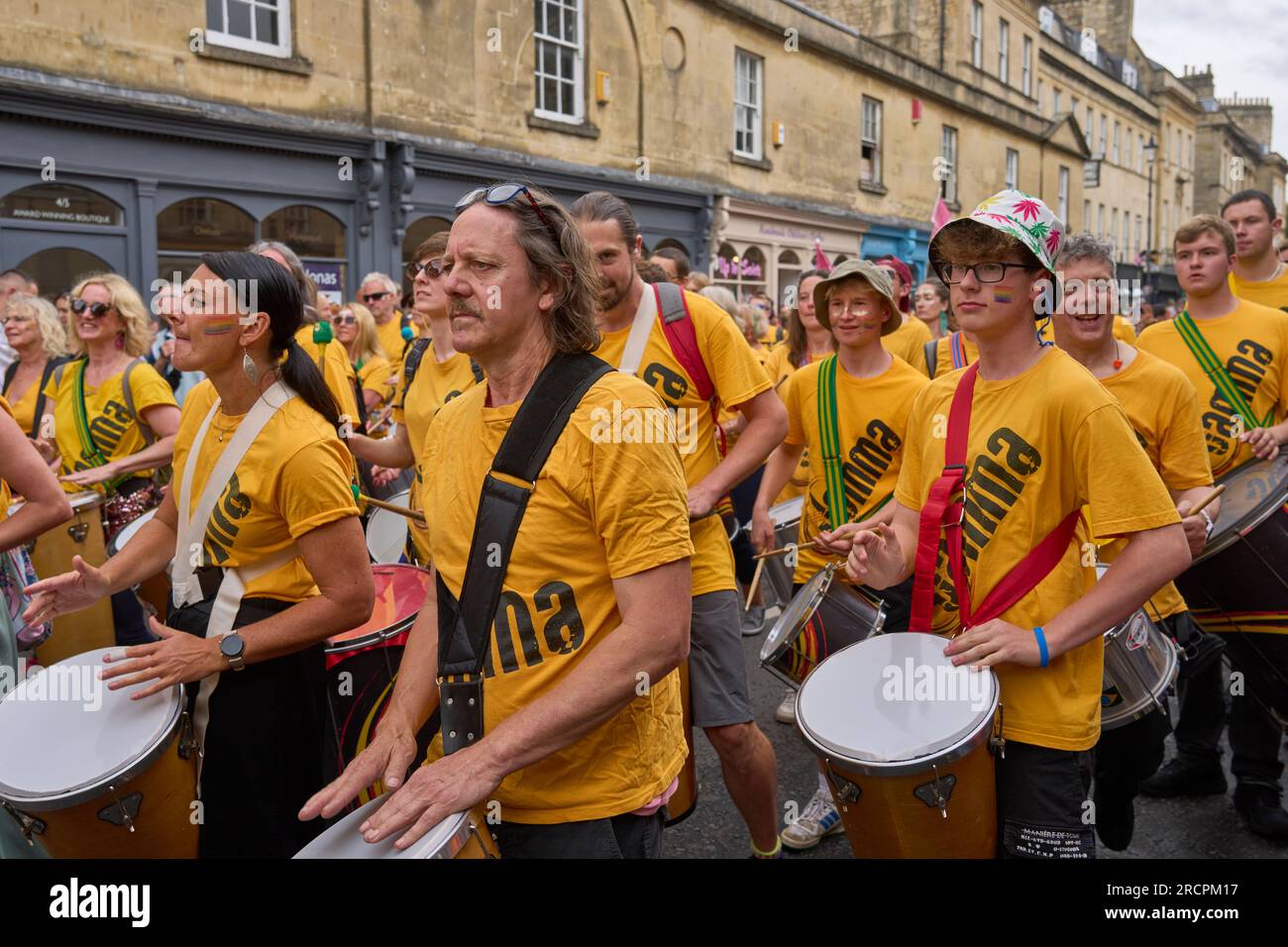 Music and dance group parade in ornate costumes at the annual carnival ...