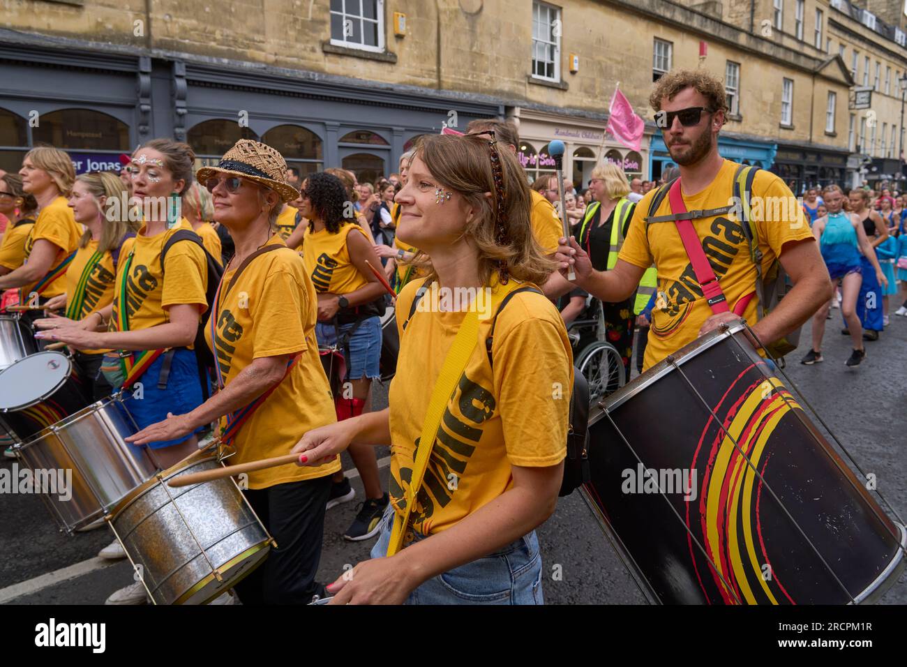 Music and dance group parade in ornate costumes at the annual carnival ...