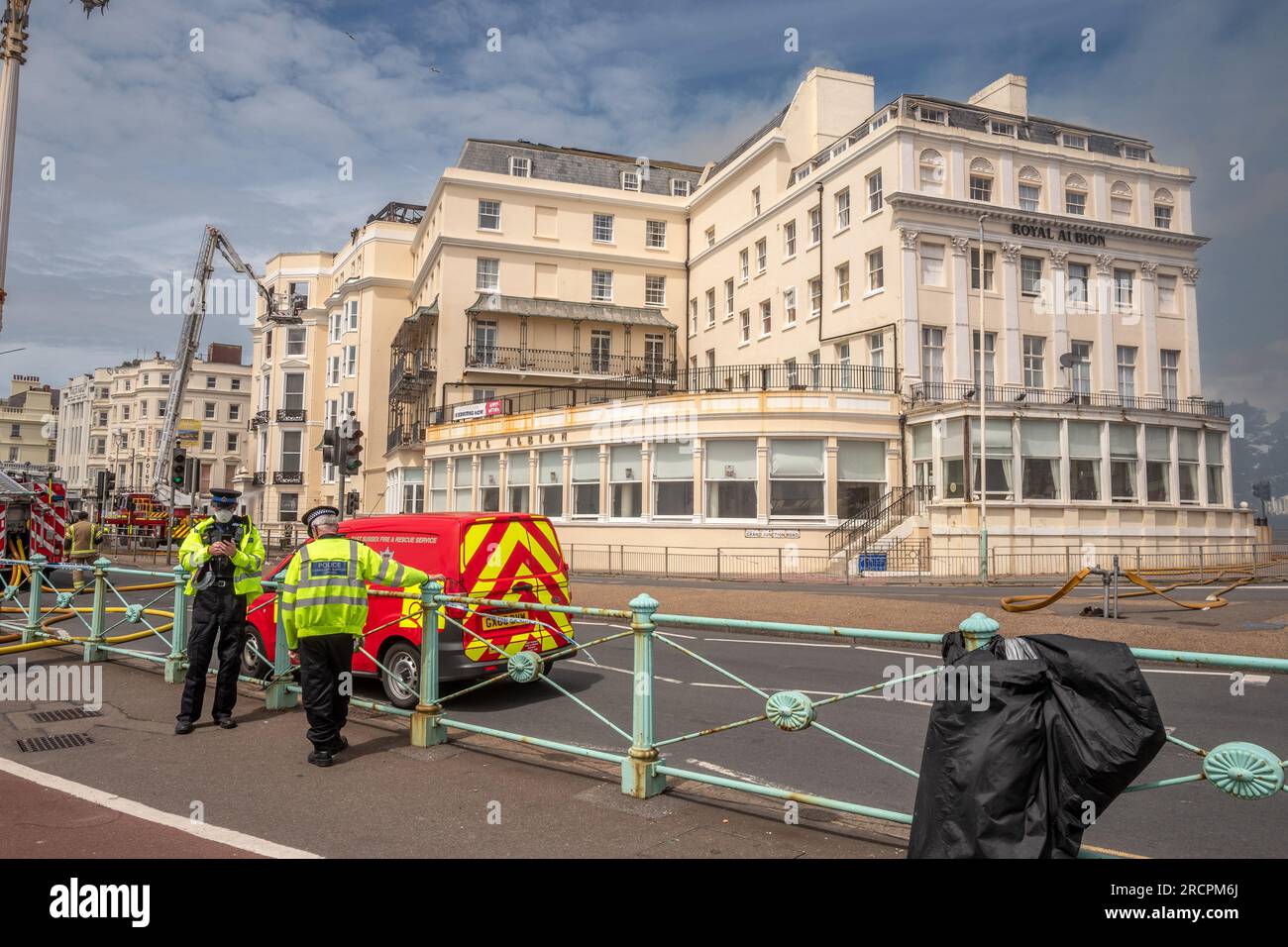 Brighton, July 16th 2023: Emergency services still on-site dealing with ... Brighton, July 16th 2023: Emergency services still on-site dealing with ...