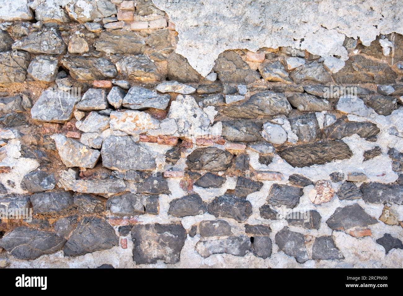 Empty aged weathered stonewall background texture. Old, worn, stone ...