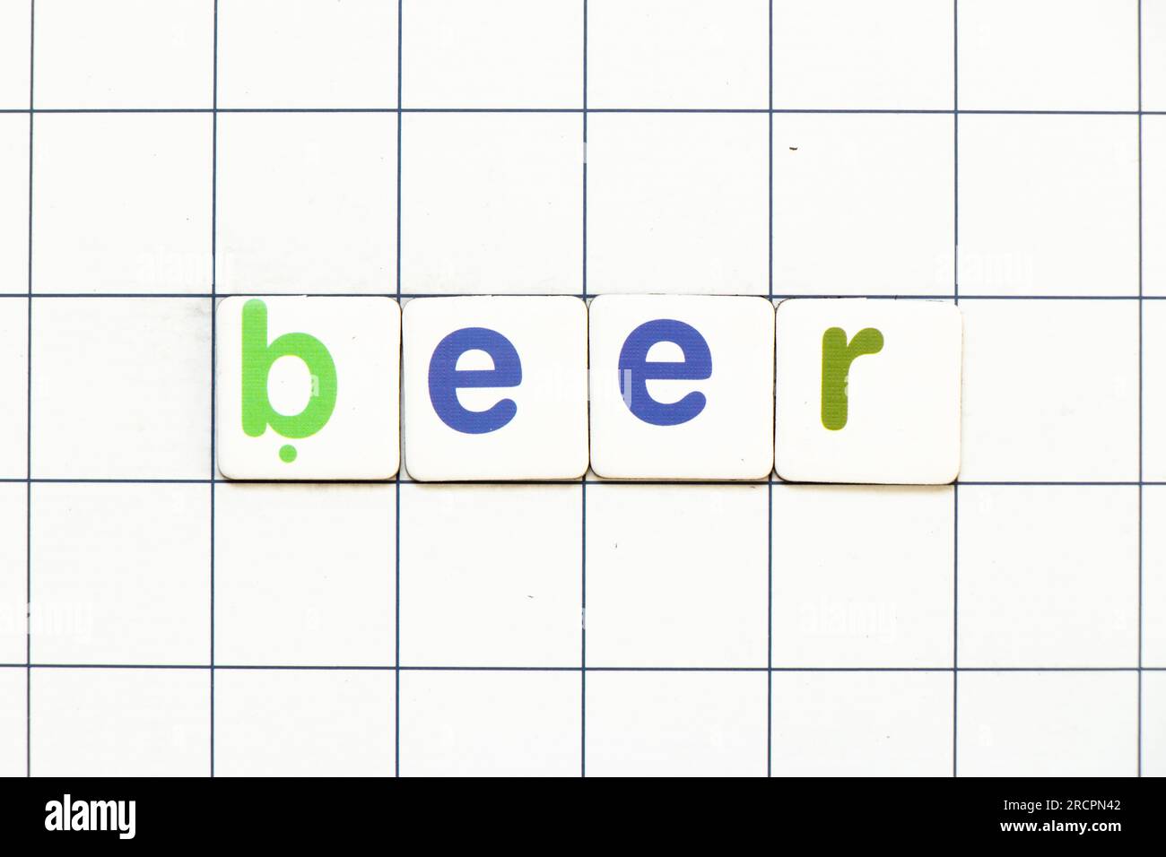 Colorful tile letter in word beer on white grid background Stock Photo ...