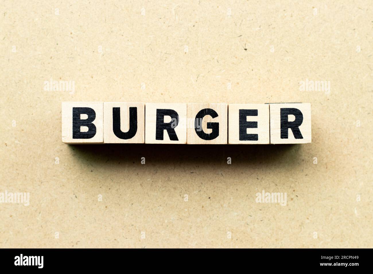 Alphabet letter block in word burger on wood background Stock Photo - Alamy