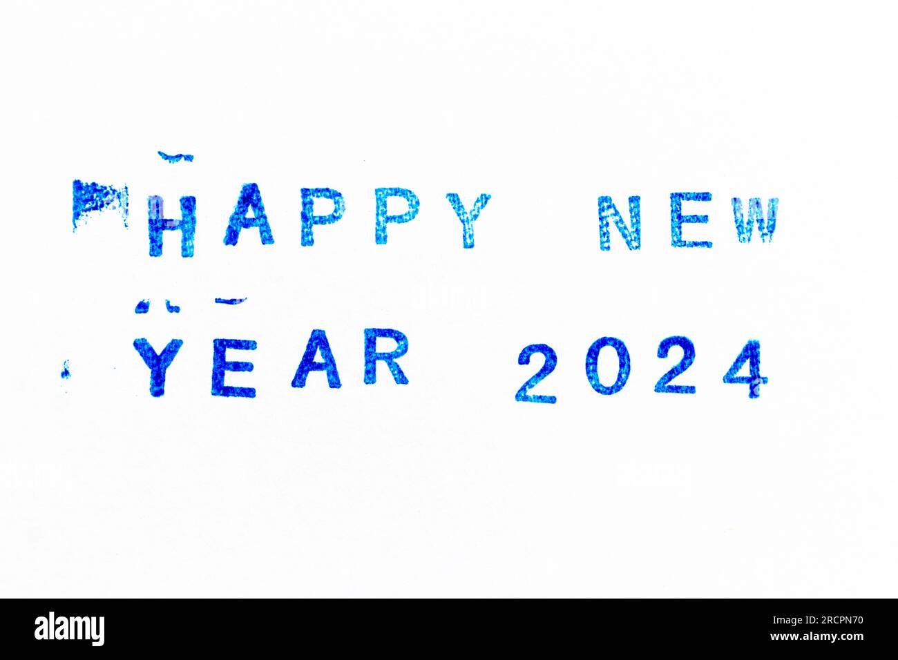 Blue color ink of rubber stamp in word happy new year 2024 on white ...
