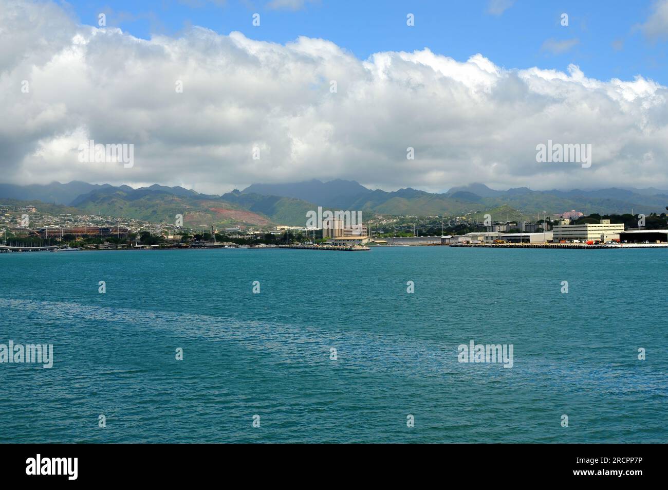 Pearl Harbor Hawaii view from the ocean looking into the harbor Stock ...