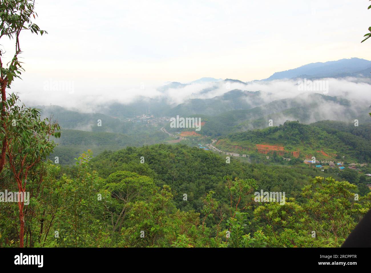 Mountain and fog with Betong City View Point at Jaroh Ka Nga in Betong ...