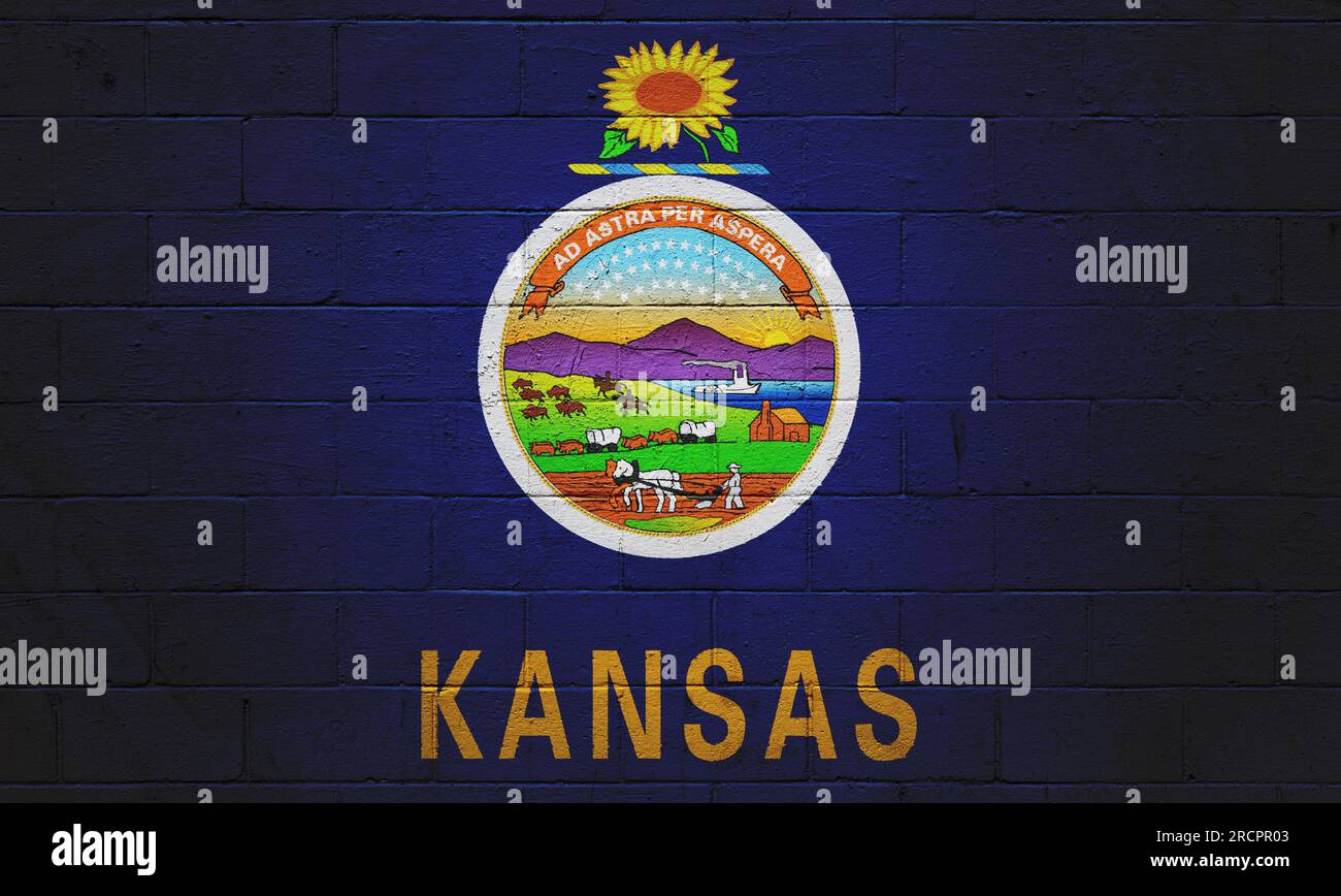 Flag of Kansas painted on a cinder block wall Stock Photo - Alamy