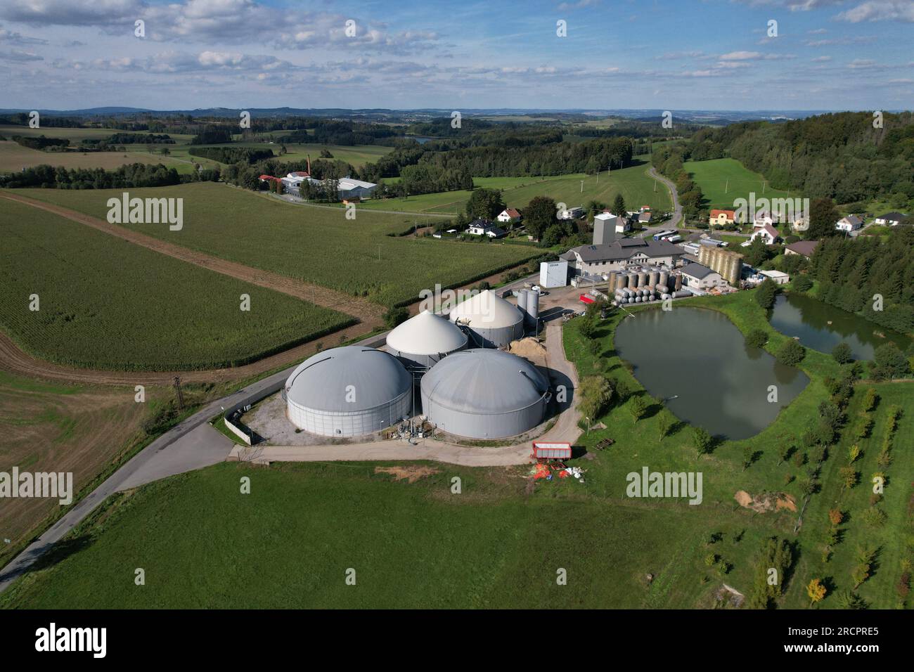 biogas production, biogas plants, bioenergy,aerial panorama landscape ...