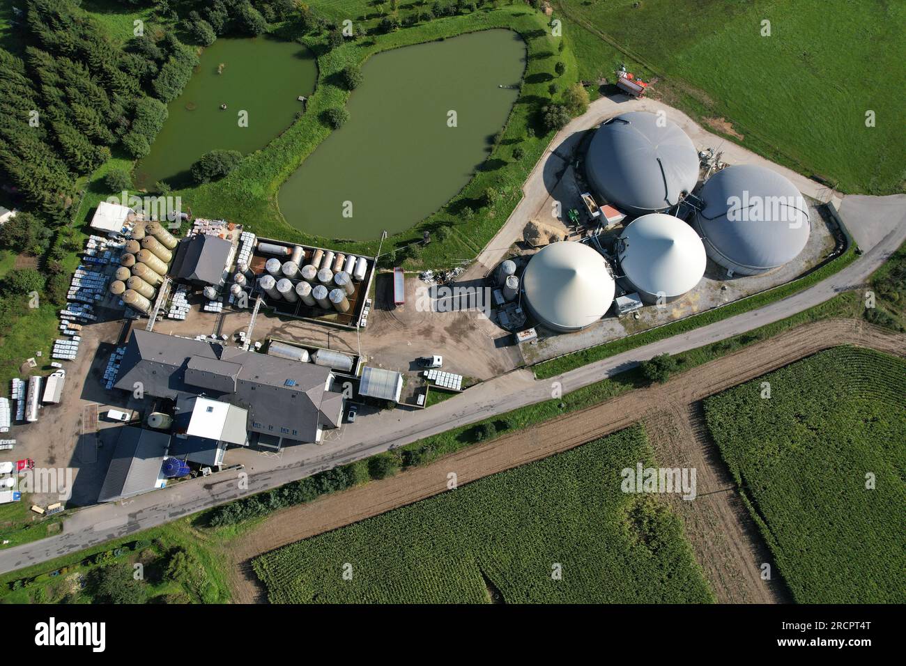 biogas production, biogas plants, bioenergy,aerial panorama landscape ...
