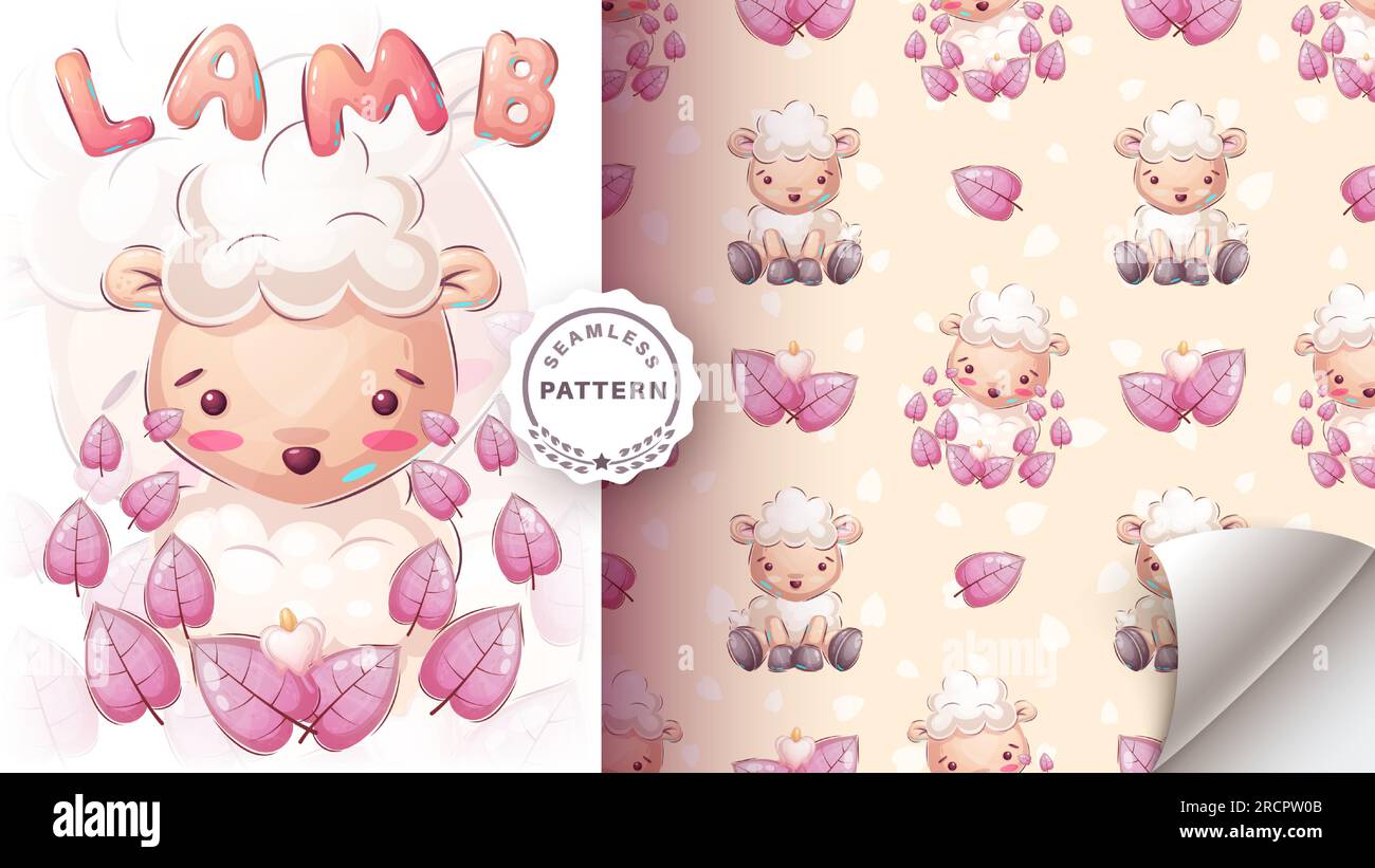 Cartoon character cute animal lamb - seamless pattern Stock Vector ...