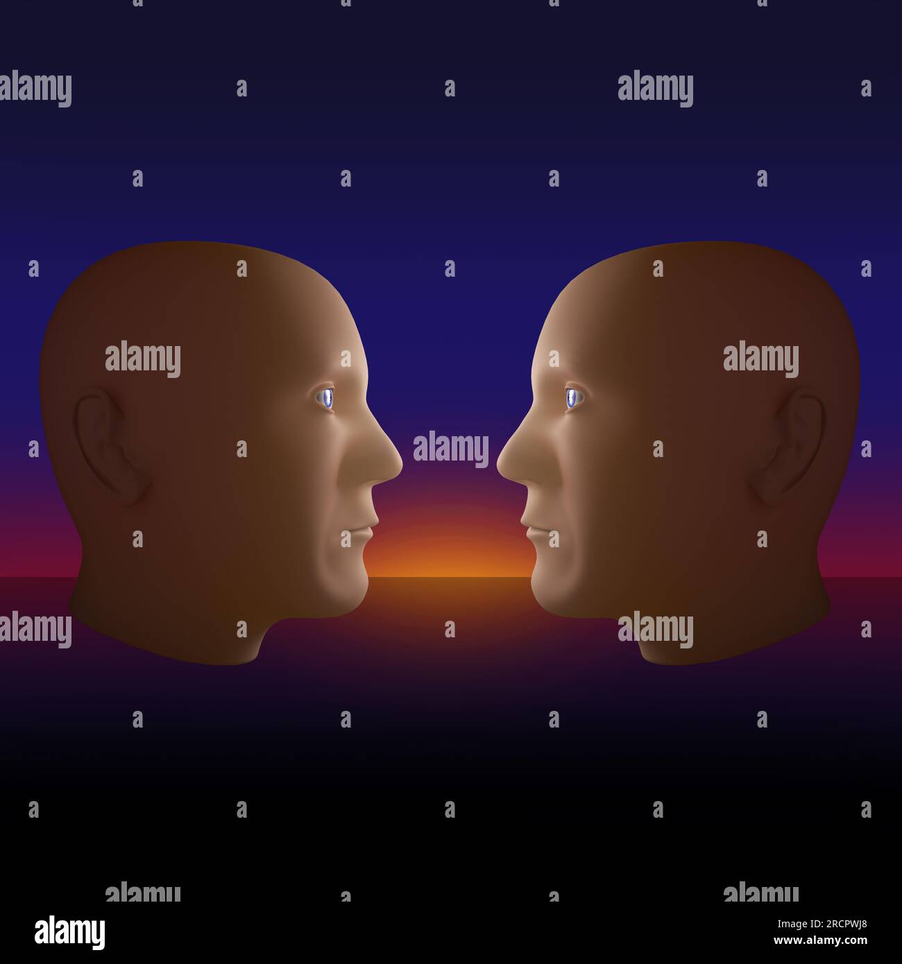 Two heads facing one another Stock Photo - Alamy