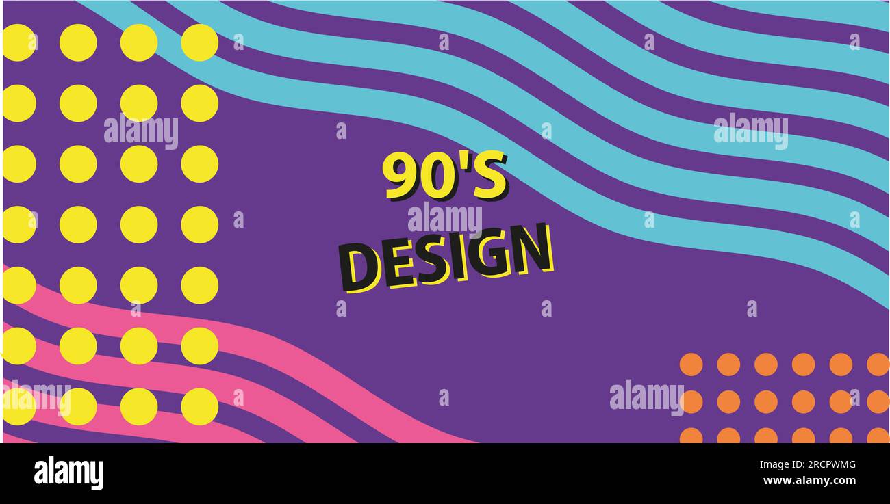 Abstract 90s styled background with copy space. Dots and waves. Bright ...