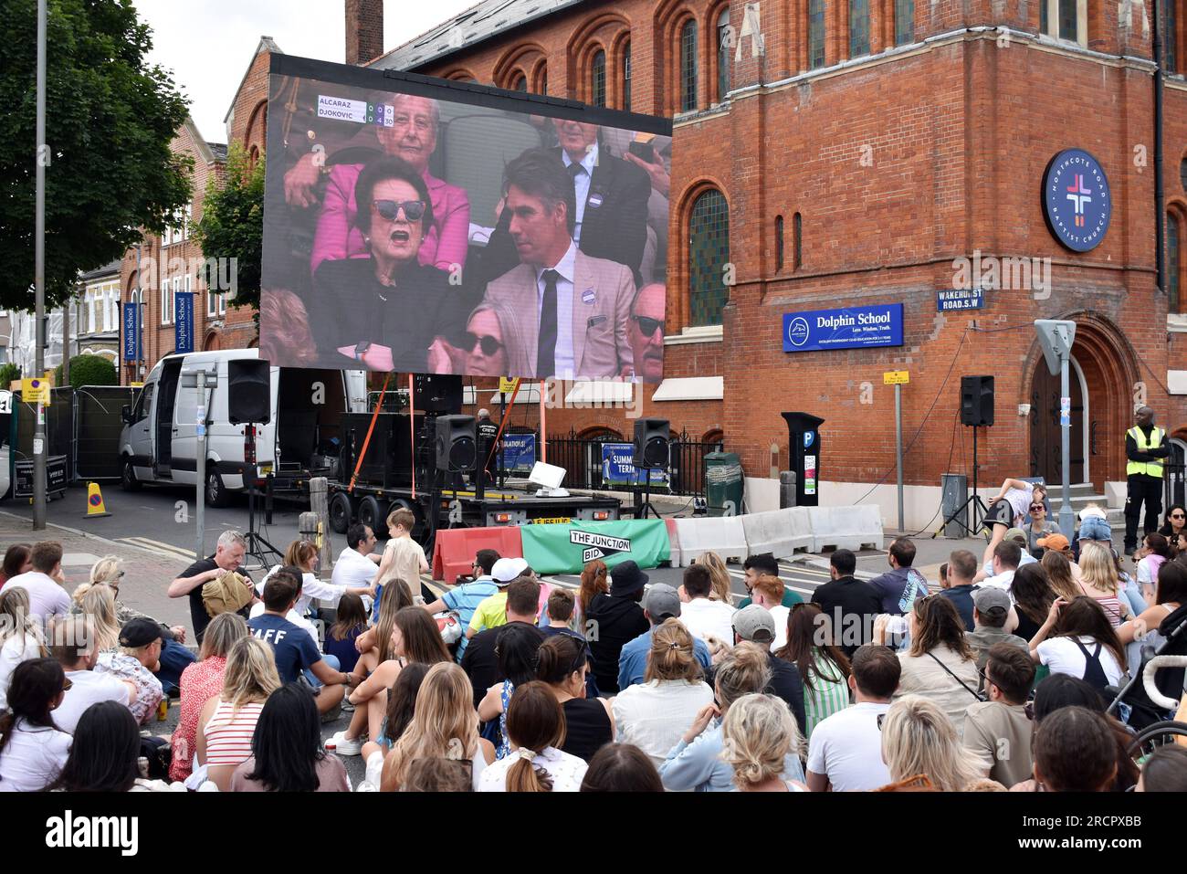 London, UK, 16 July 2023 Northcote road SW11 Battersea closed and crowd ...