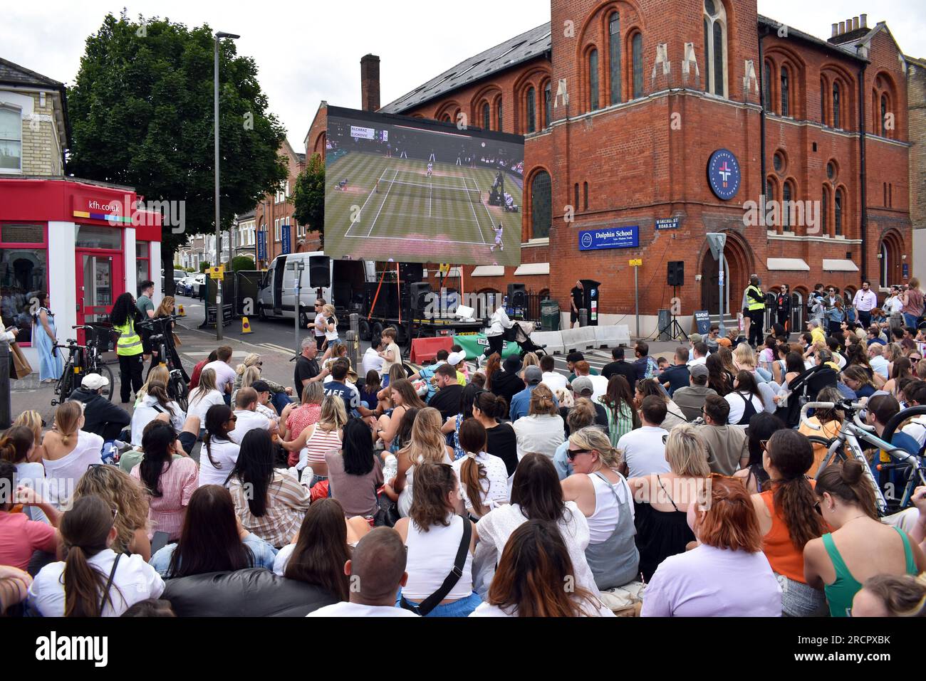 London, UK, 16 July 2023 Northcote road SW11 Battersea closed and crowd ...