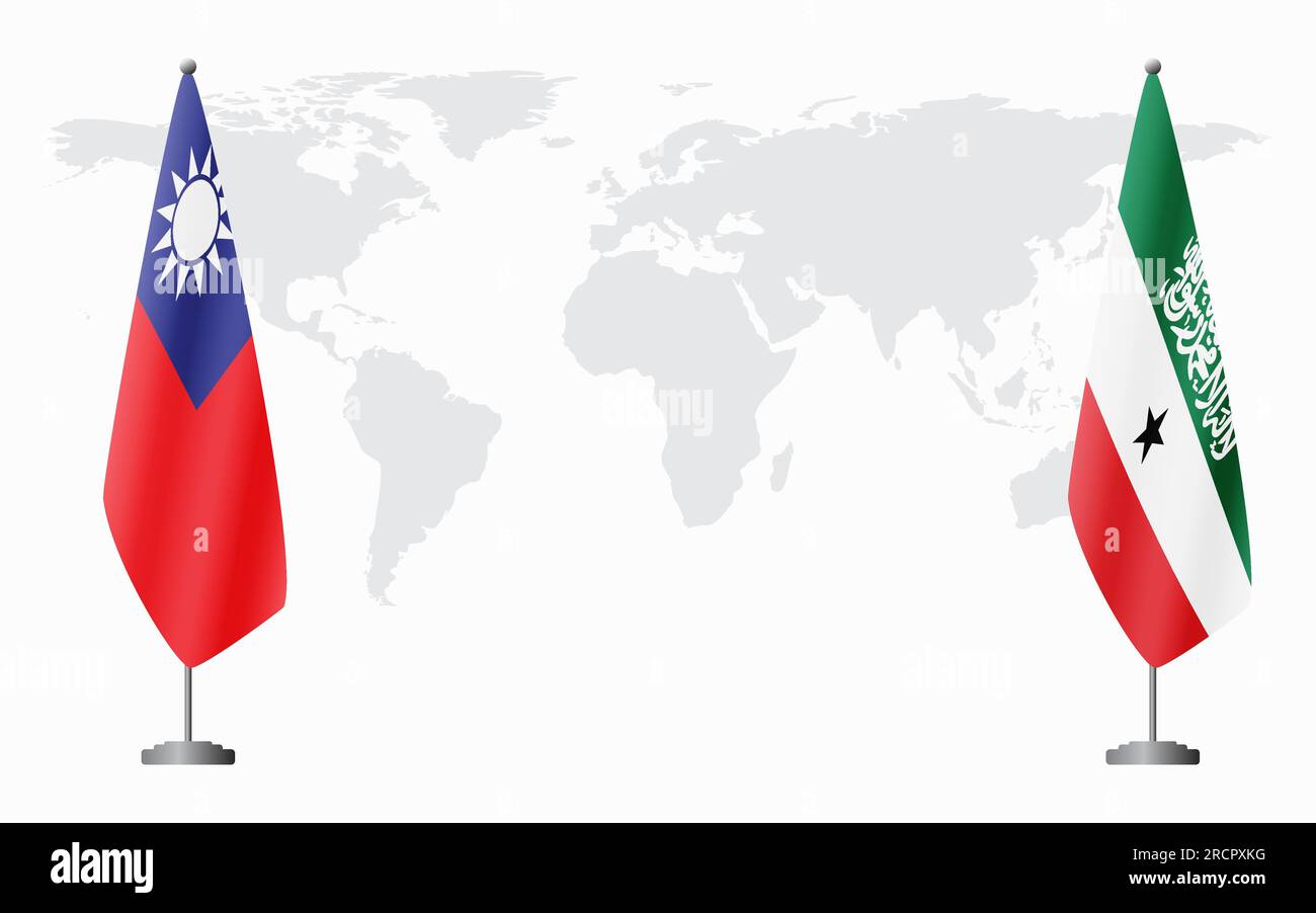 Taiwan and Somaliland flags for official meeting against background of ...