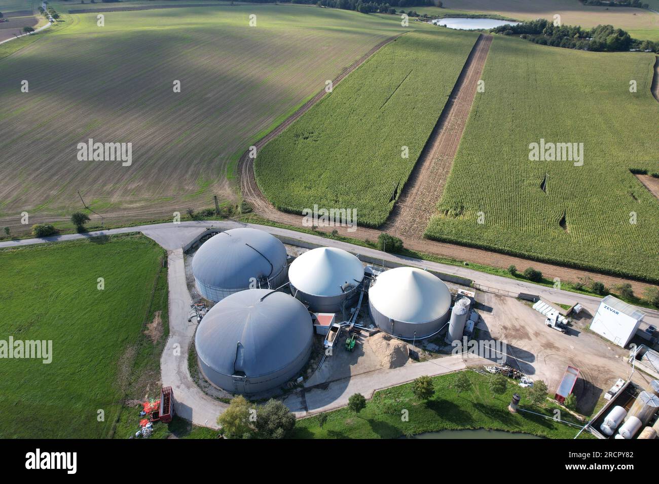 biogas production, biogas plants, bioenergy,aerial panorama landscape ...