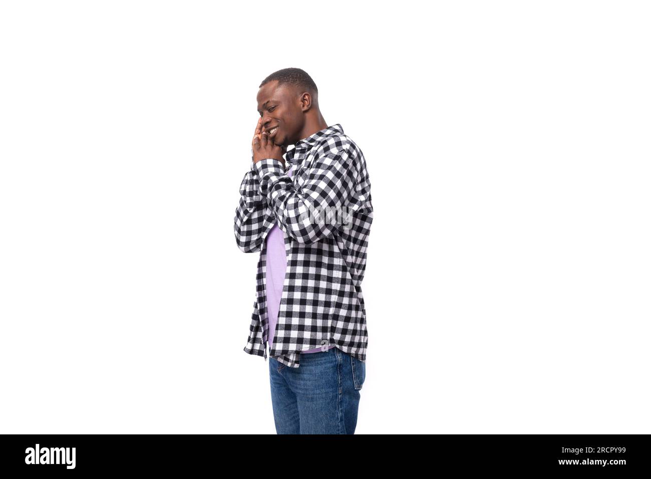 modest shy young american guy with short haircut dressed casually on ...