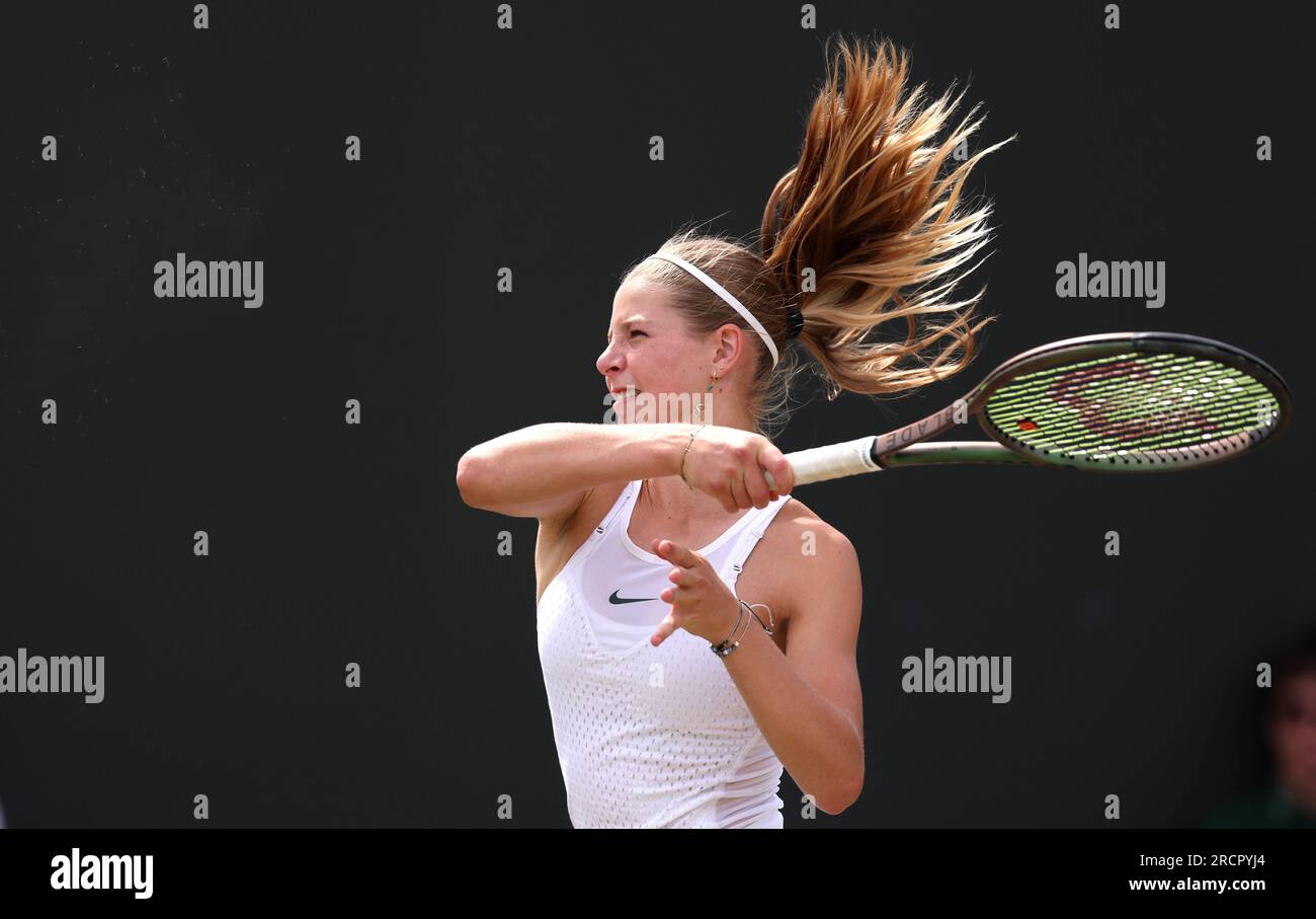 Hannah Klugman in action against Alena Kovackova and Laura Samsonova ...