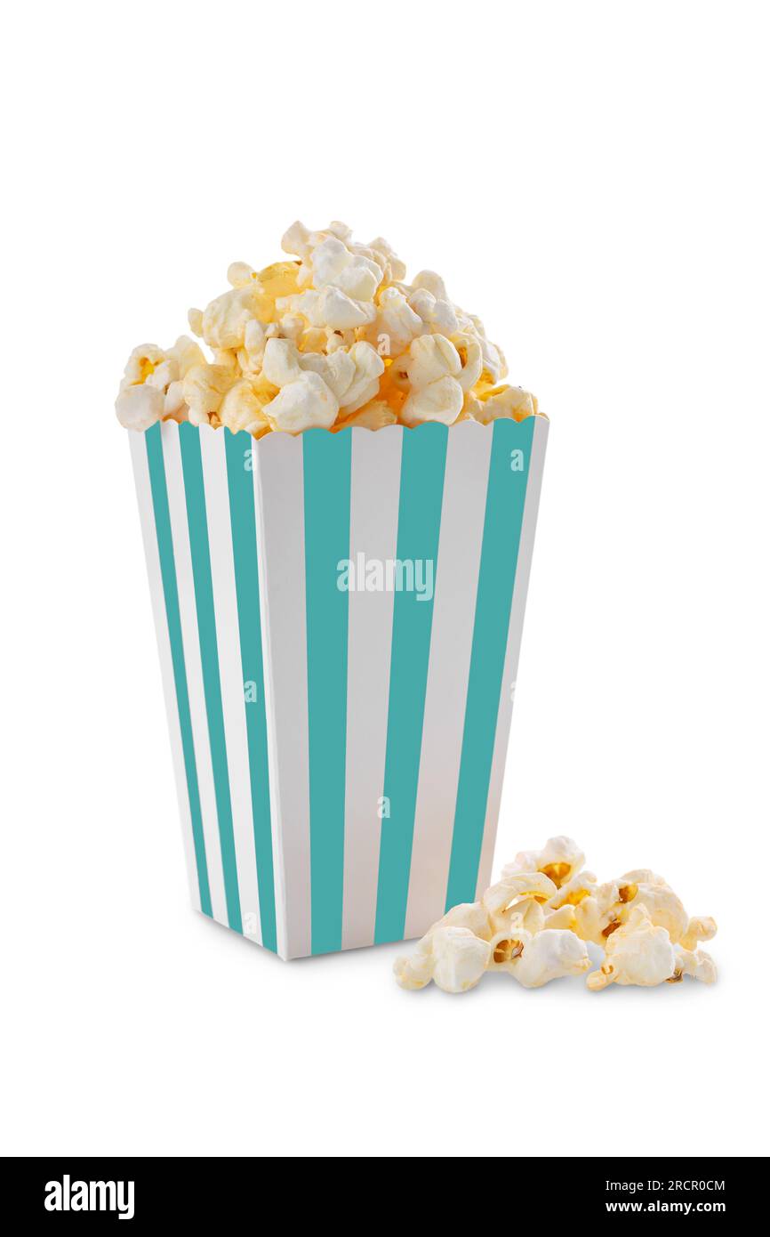 Turquoise white striped carton bucket with tasty cheese popcorn ...