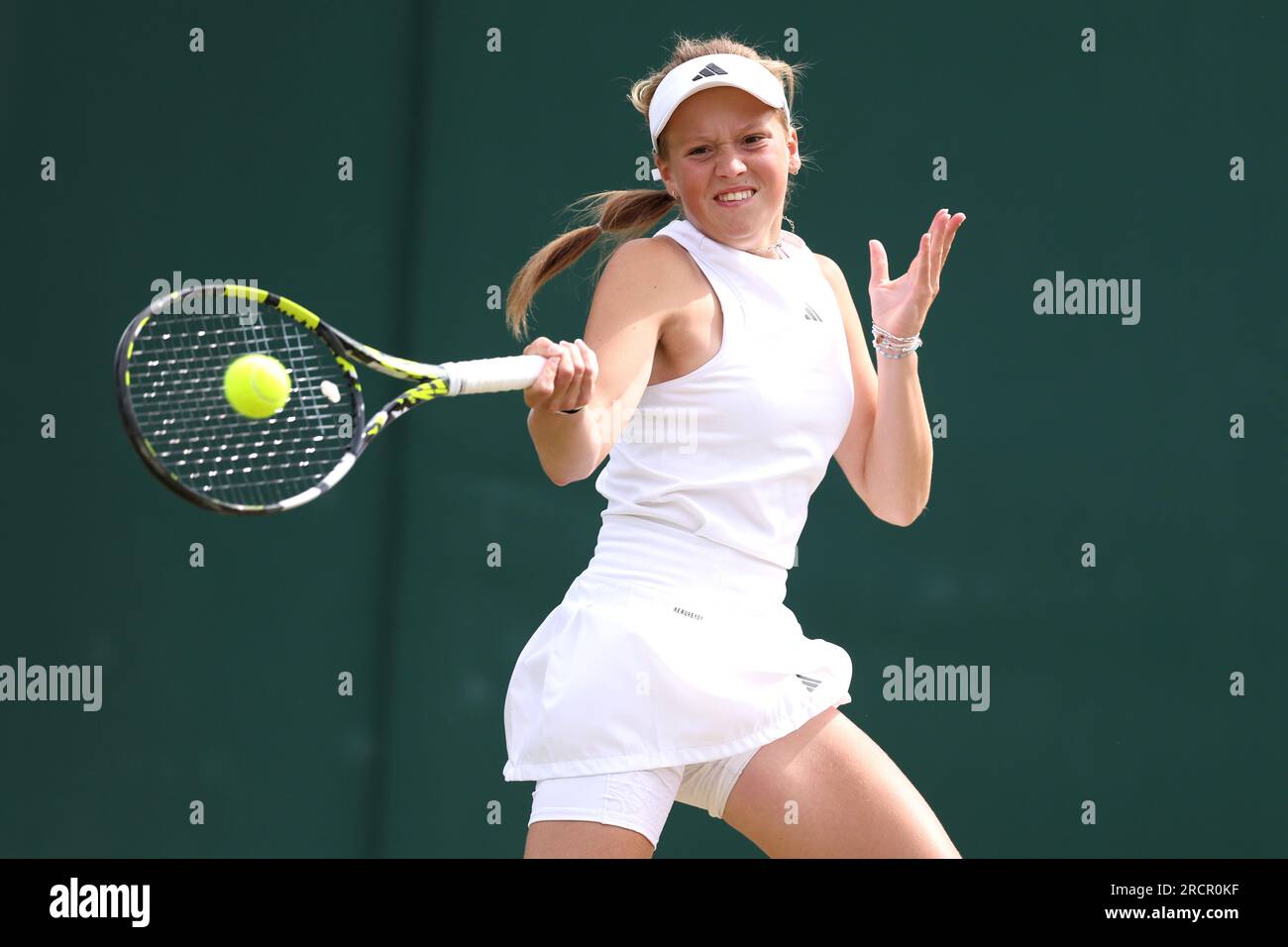 Alena Kovackova in action against Isabelle Lacy and Hannah Klugman ...