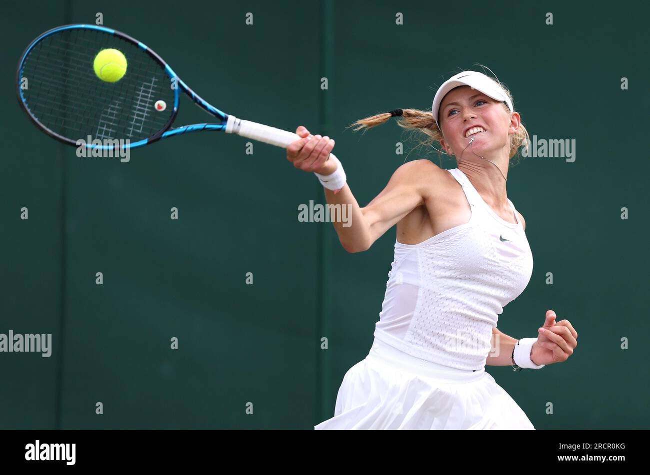 Laura Samsonova in action against Isabelle Lacy and Hannah Klugman ...