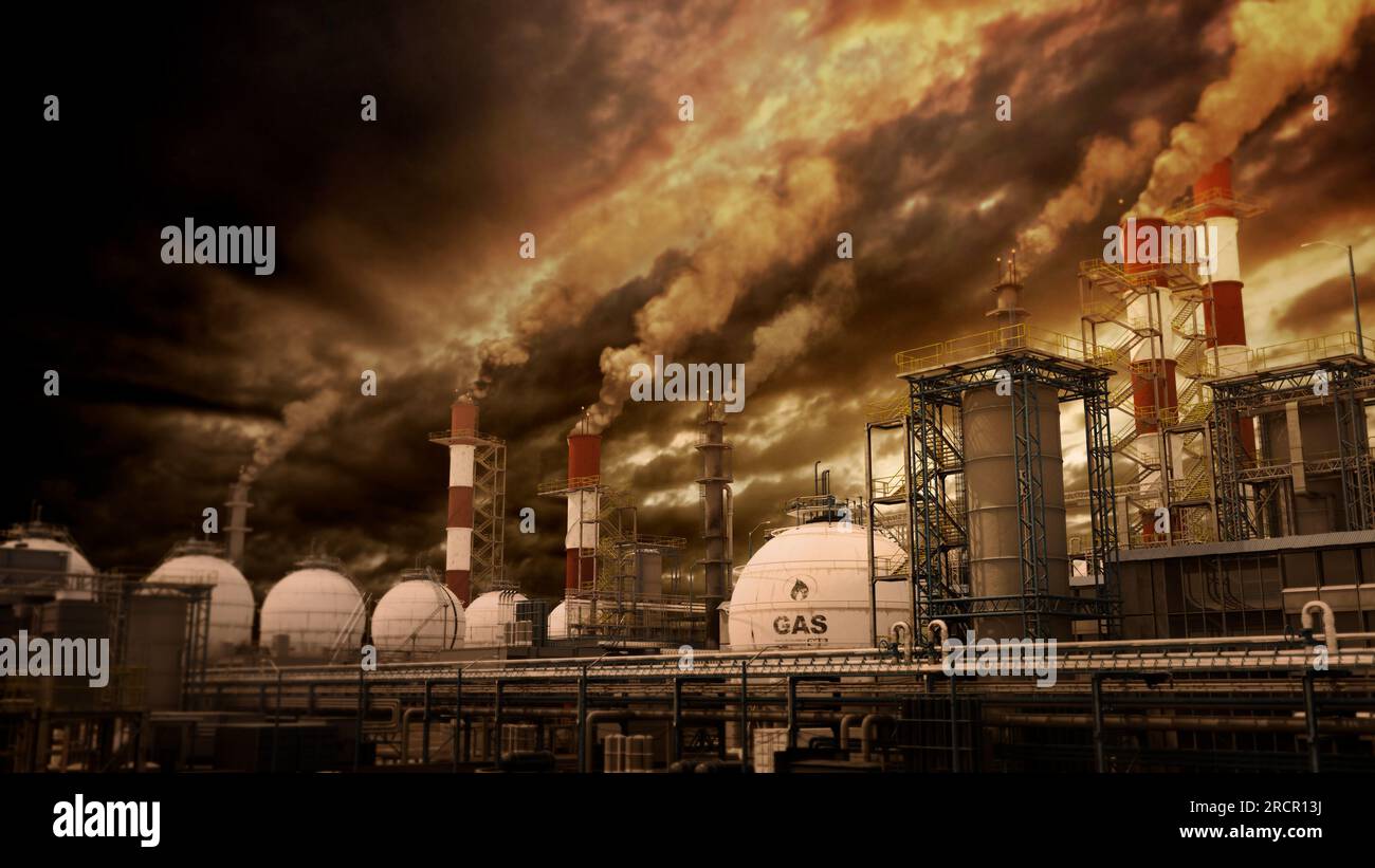 flammable natural gas electrical power station, spherical storage tanks ...