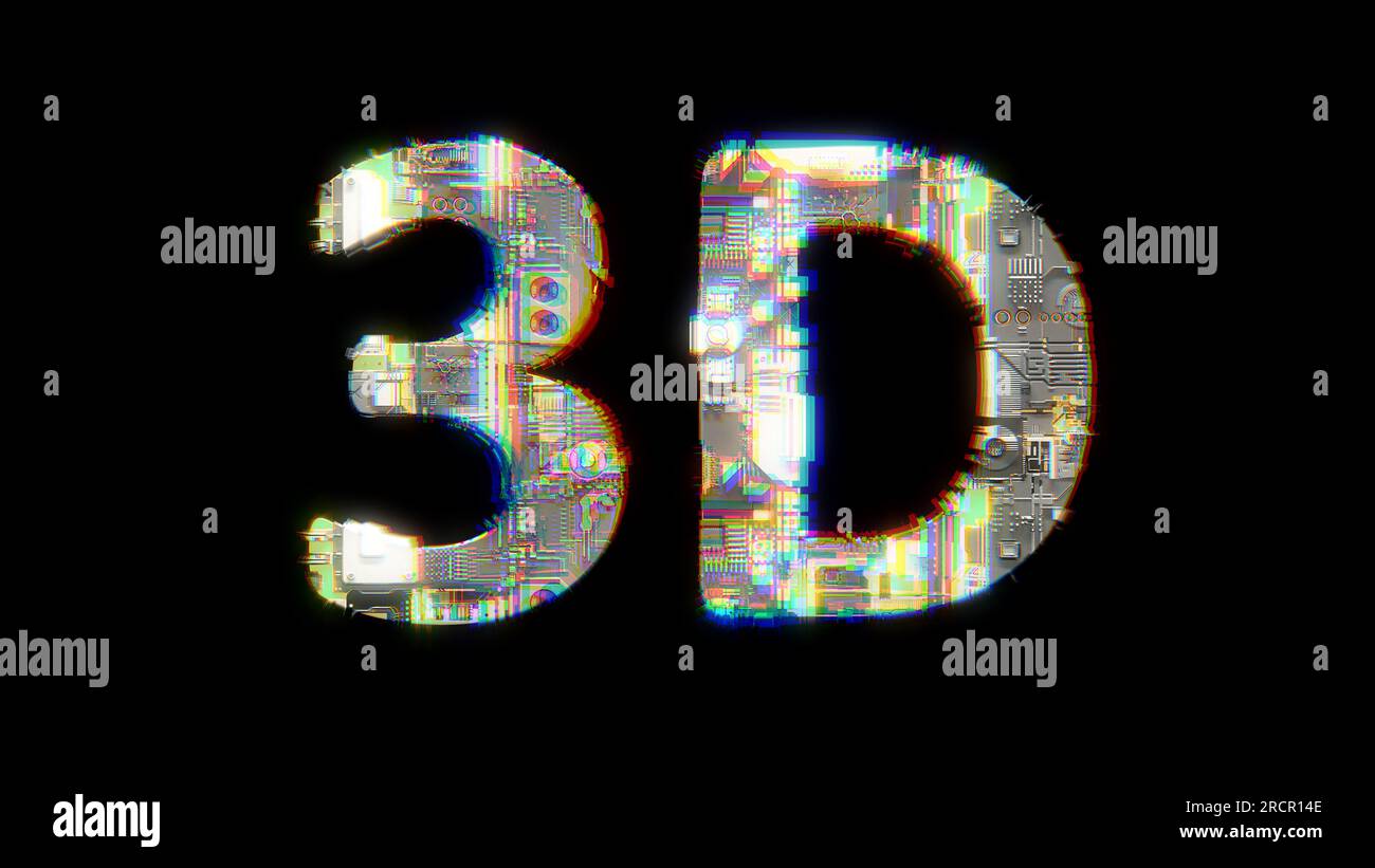 glitch and chromatic aberrance cybernetical text 3D on black, isolated ...
