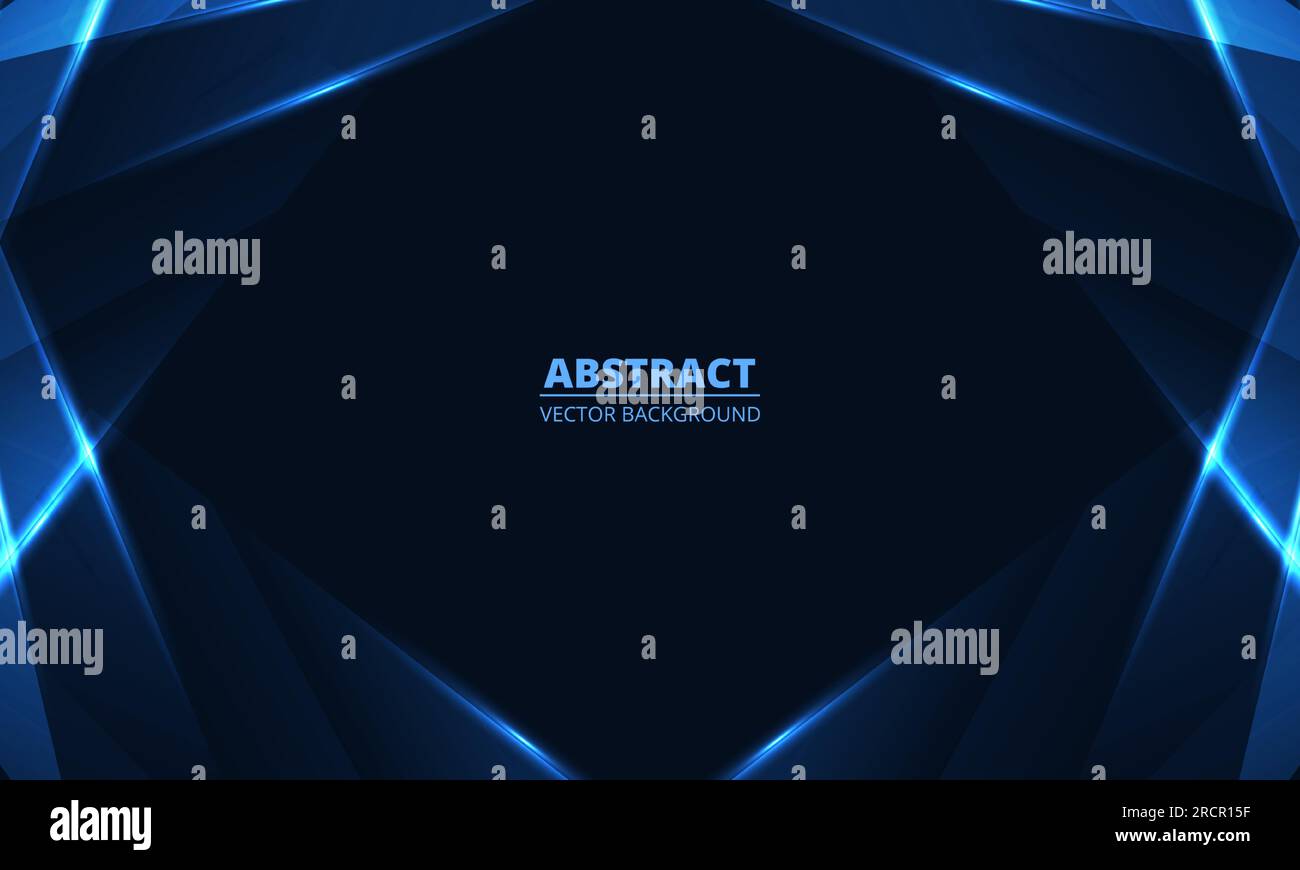 Abstract dark blue futuristic background with geometric glowing frames ...
