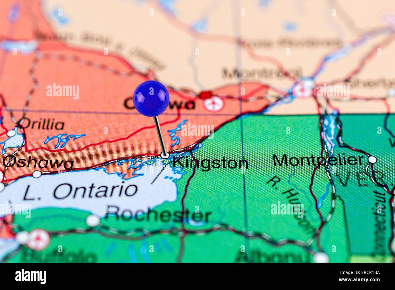 Close up of YYYYY map with red pin. Map with red pin point of YYYYY in ...