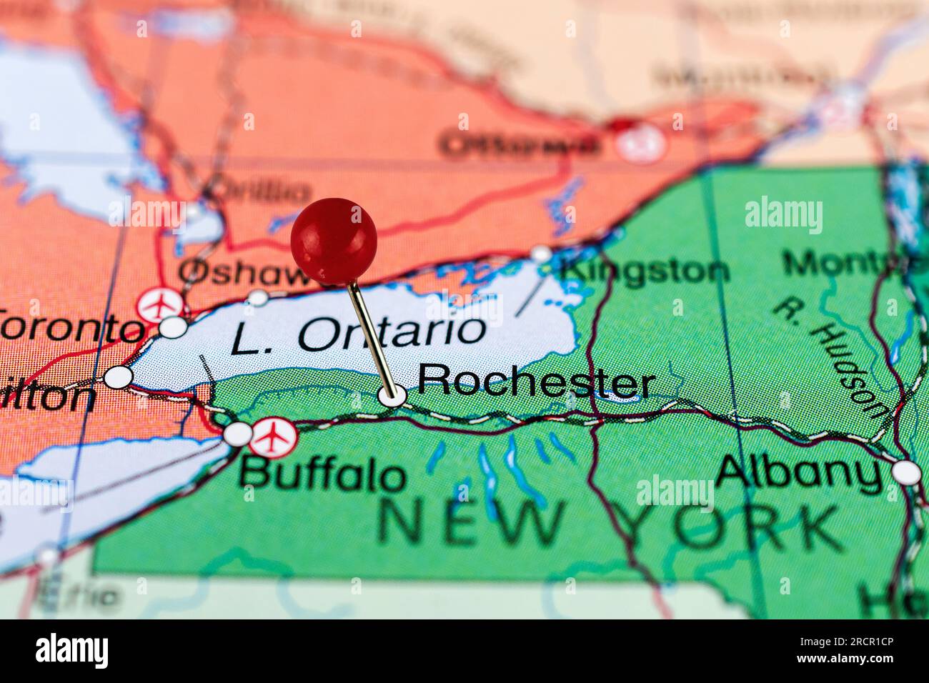 Close up of YYYYY map with red pin. Map with red pin point of YYYYY in ...