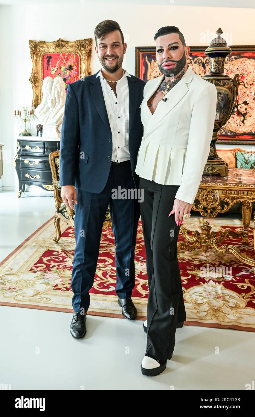Berlin, Germany. 15th July, 2023. Fashion designer Harald Glööckler and his new partner Marc ...