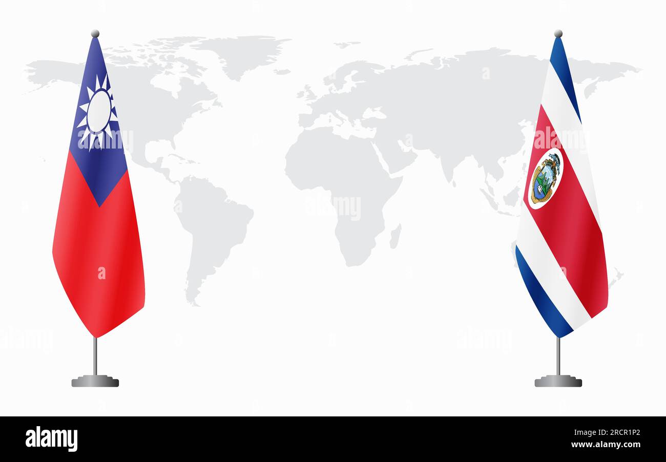 Taiwan and Costa Rica flags for official meeting against background of ...