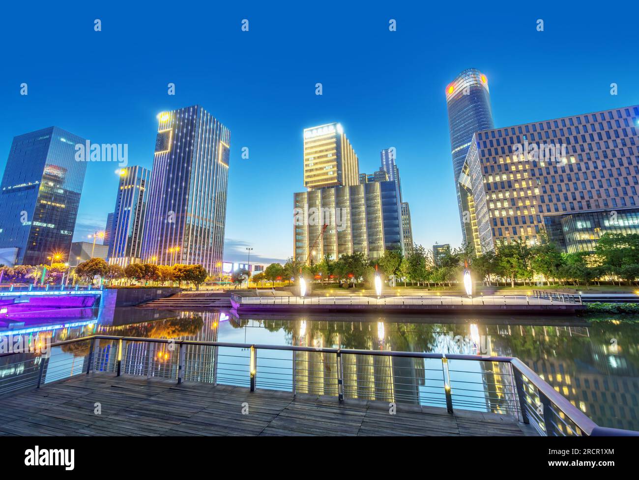 Modern city skyline, Ninbo, China at night Stock Photo - Alamy